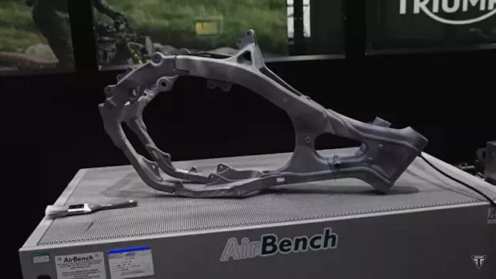 Triumph Unveils New Aluminum Chassis for Motocross Bike.Triu